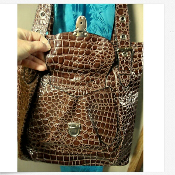 Gal | Bags | Gal Faux Alligator Tote Bag Brown Shoulder Purse | Poshmark